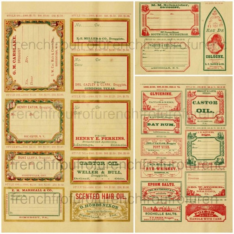 Antique Victorian Druggist Pharmacy Apothecary Labels Illustration ...