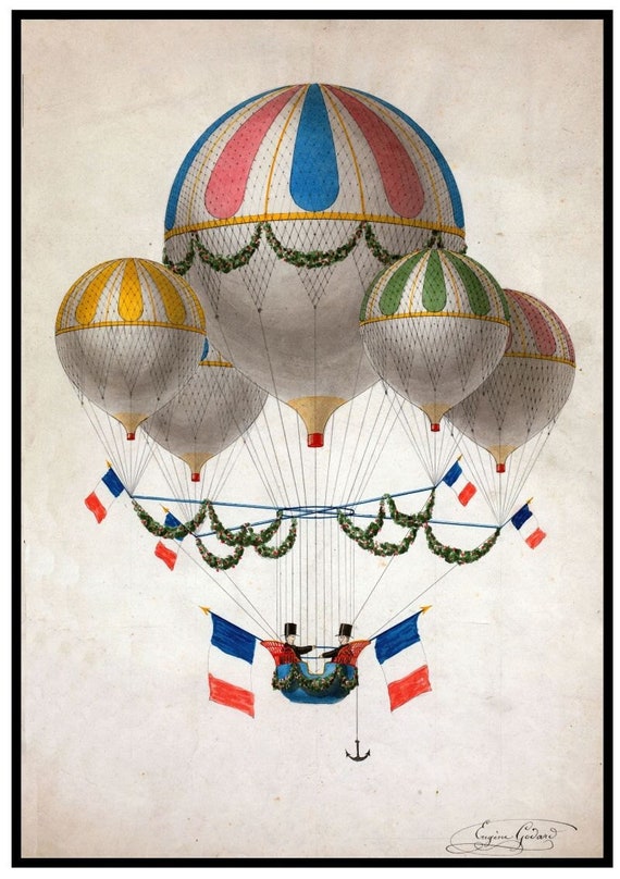 Hot Air Balloons Antique French Illustration Digital Download | Etsy