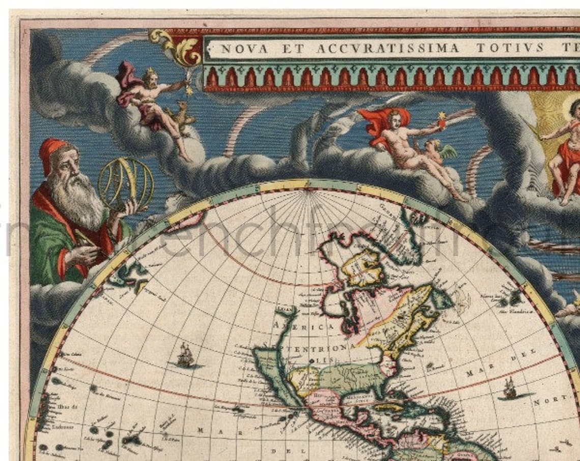 Antique Latin Map Illustrated and Colored Dated 1664 DIGITAL - Etsy