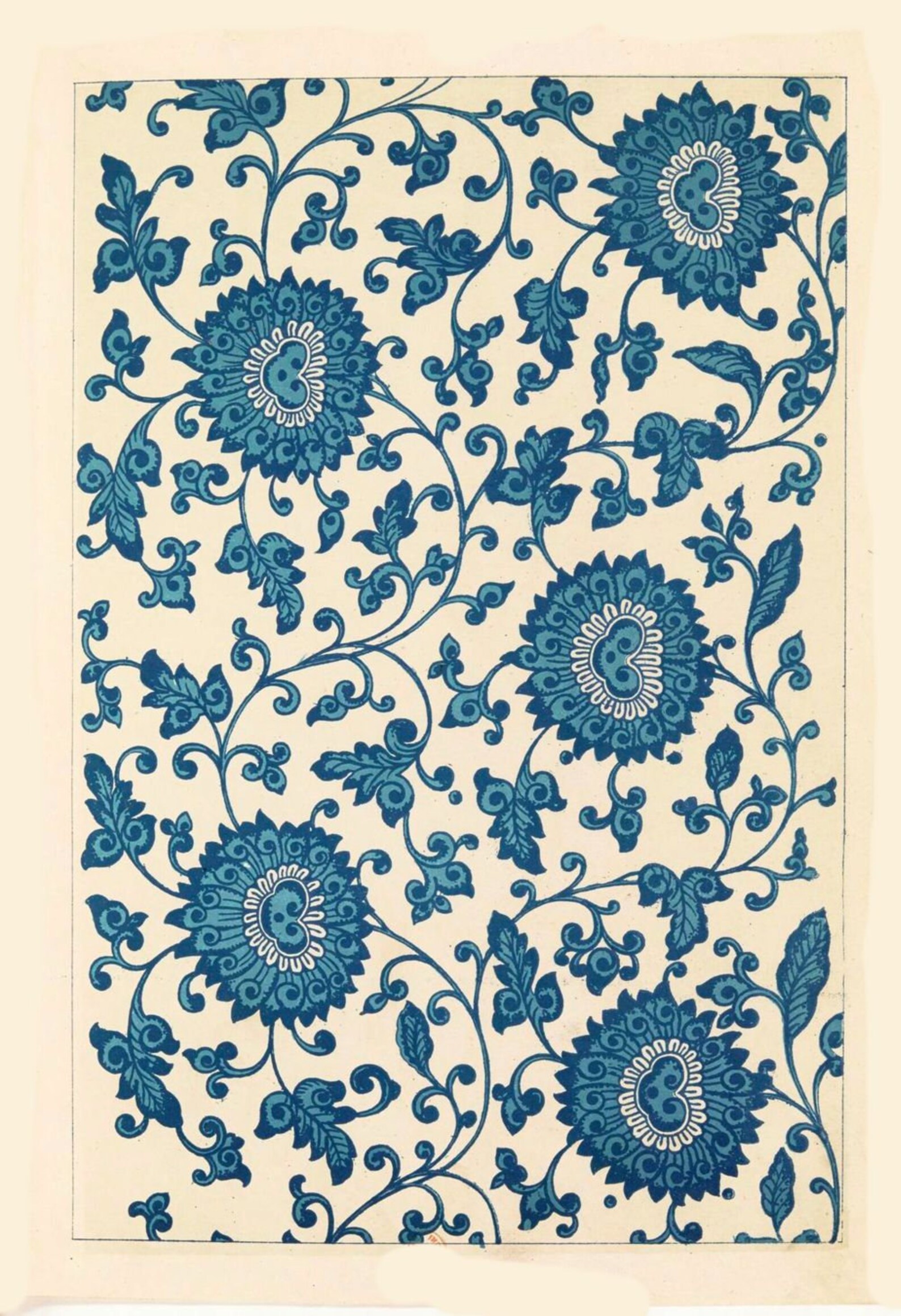 Antique French Chinoiserie Wallpaper Botanical Illustration Cobalt Blue ...