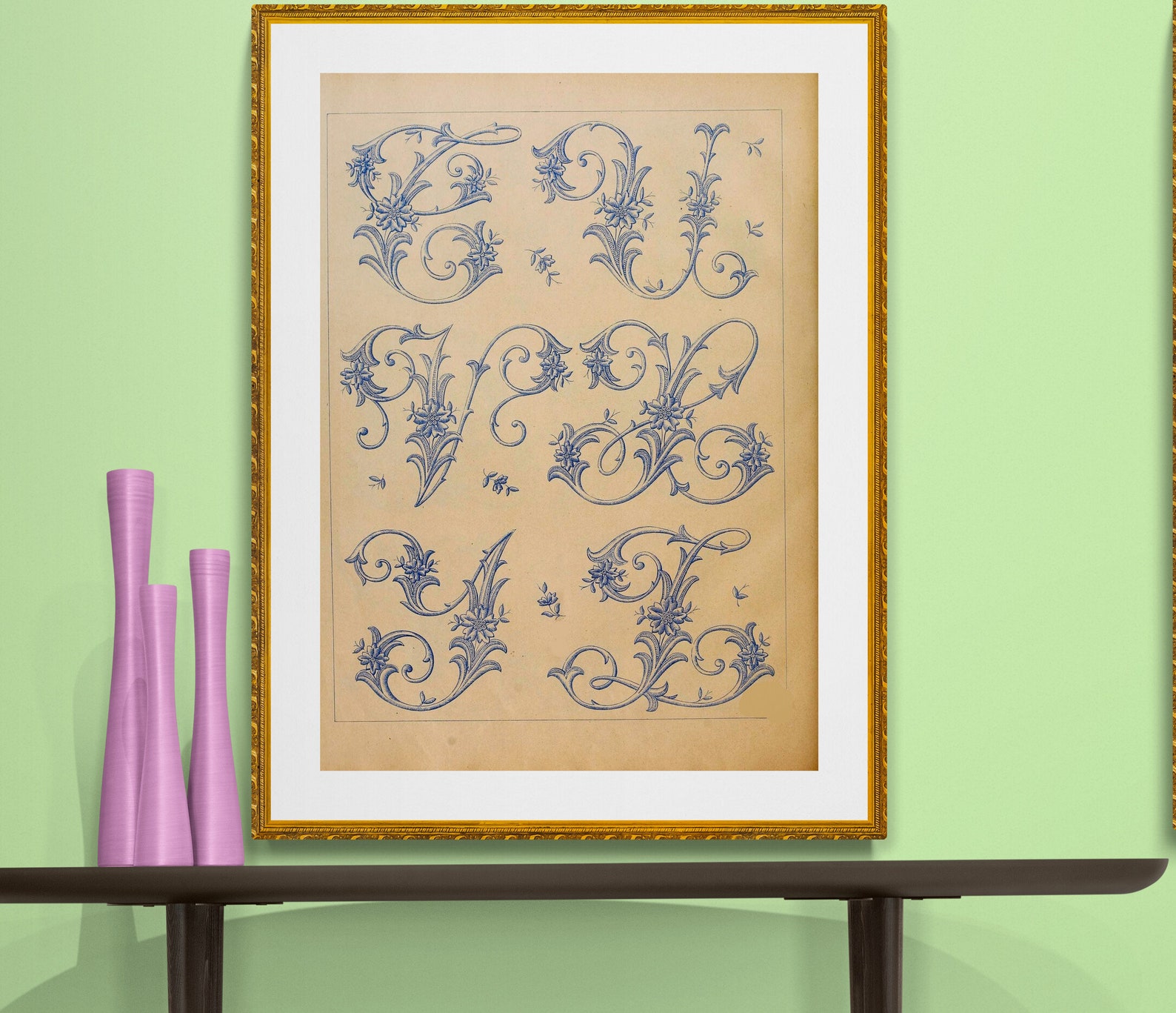 Complete HAND EMBROIDERY Alphabet Leaves Pattern Antique - Etsy