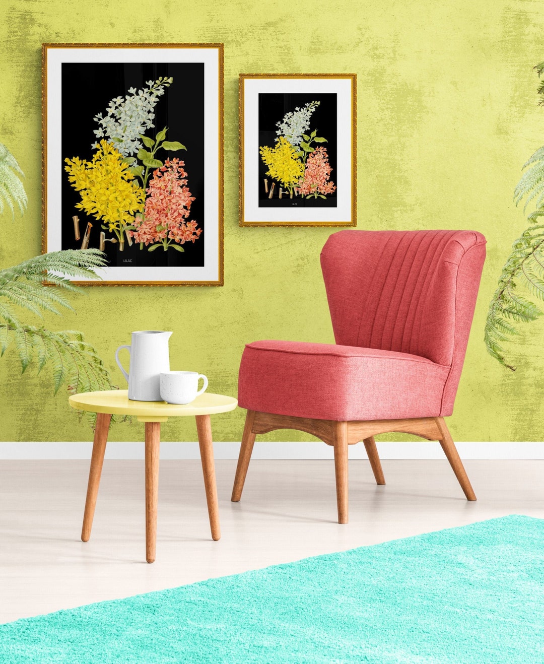 Pink , Baby Blue and Yellow Lilacs Flowers , Antique French Botanical ...