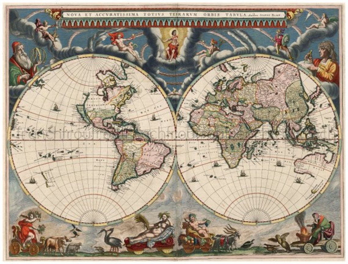 Antique latin map illustrated and colored dated 1664 DIGITAL | Etsy