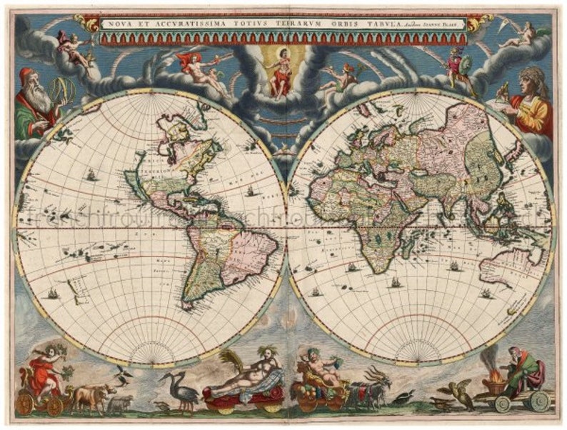 Antique latin map illustrated and colored dated 1664 DIGITAL | Etsy