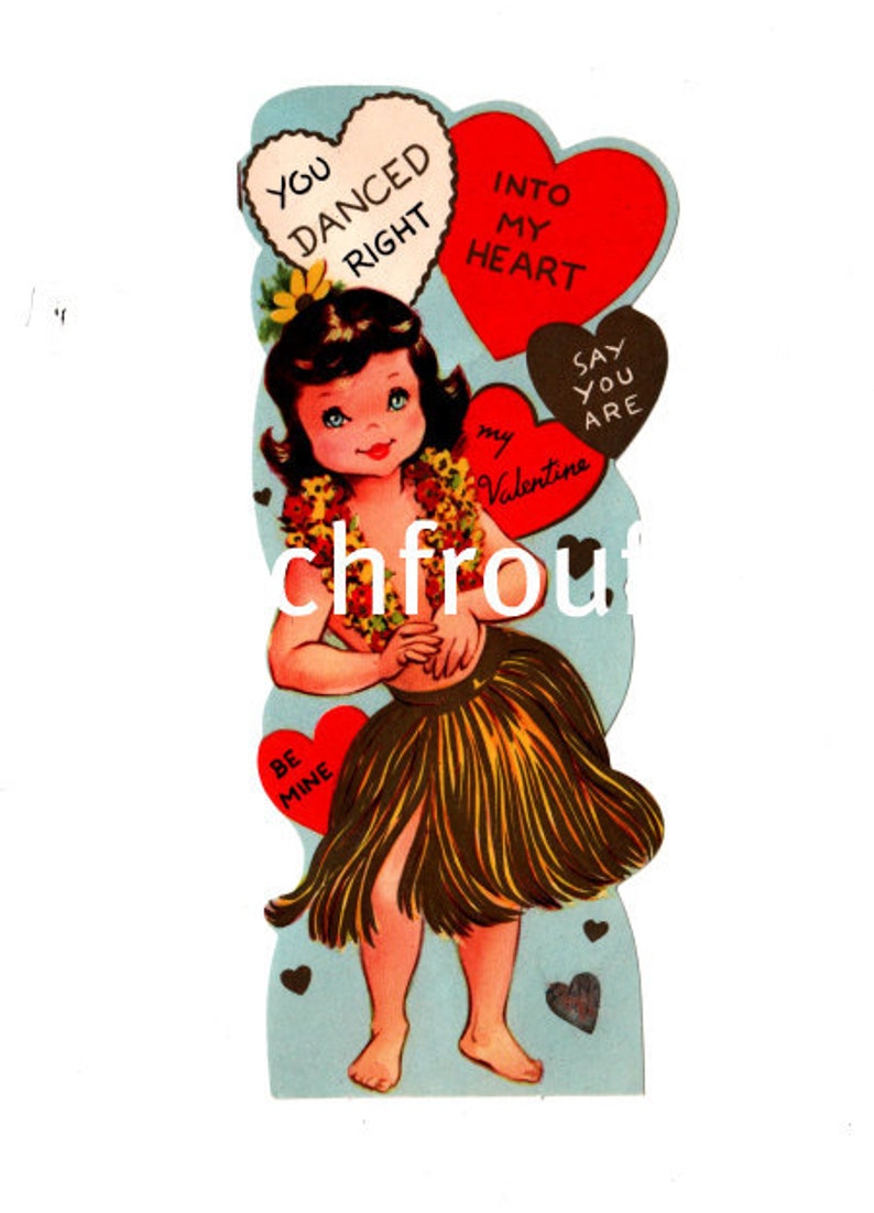 Vintage Hula Girl Pinup Valentine Card Digital Download Etsy
