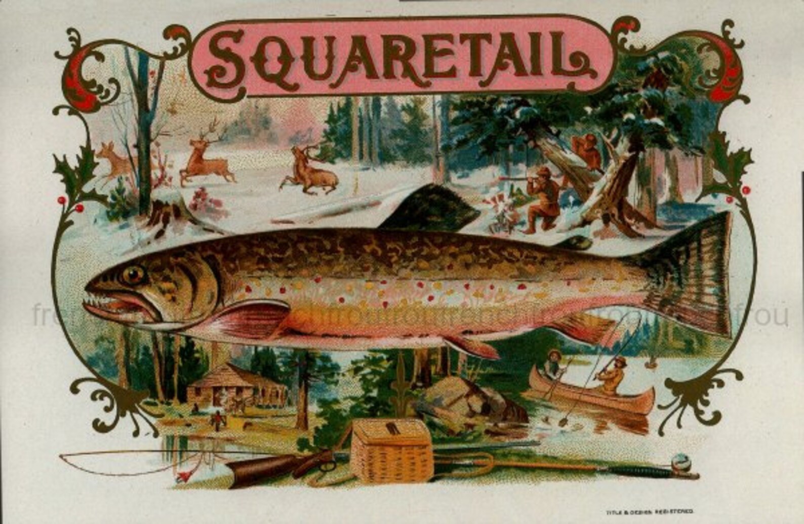 Antique Victorian Fly Fishing Hunting Cigar Box Label Illustration ...