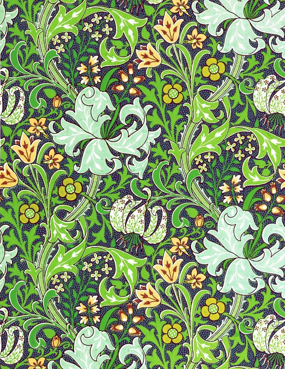 Antique French Botanical Wallpaper Fleur De Lys Lilies Flowers ...
