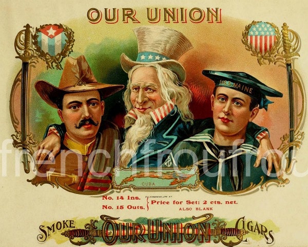 Antique Cigar Label Illustration Uncle Sam Marine Lithograph DIGITAL ...