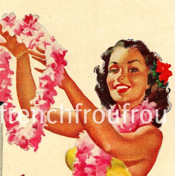 Vintage hawaiian pin-up girl illustration hula girl DIGITAL | Etsy