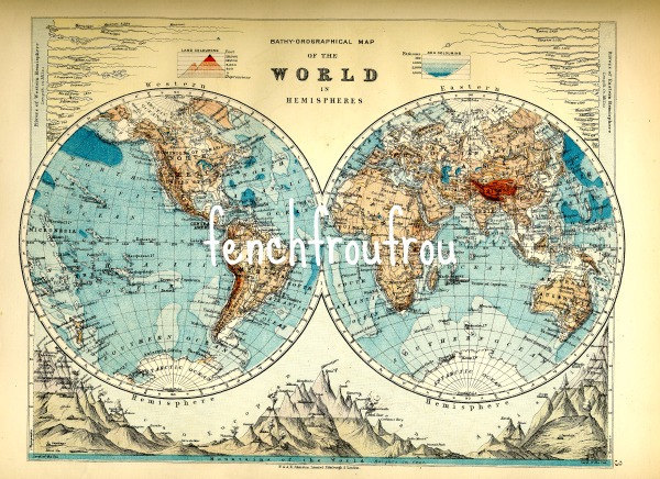 Antique Victorian Map of the World Lithograph Art Poster | Etsy