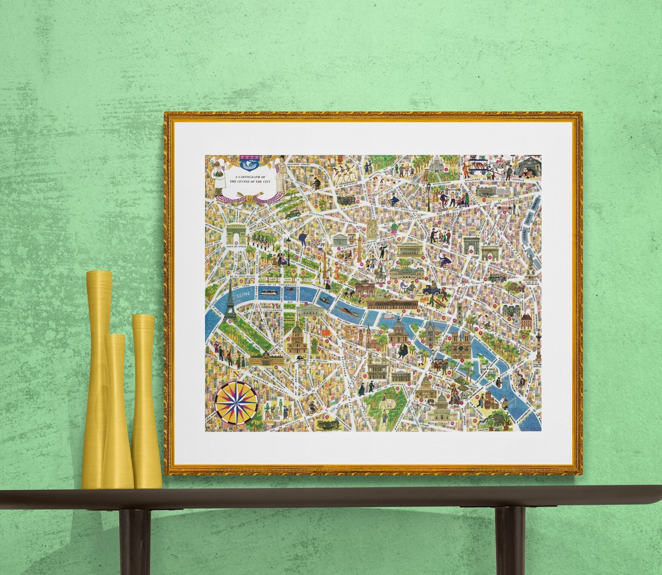 Art Deco French Illustrated Map Paris ,france ,downtown, Digital ...