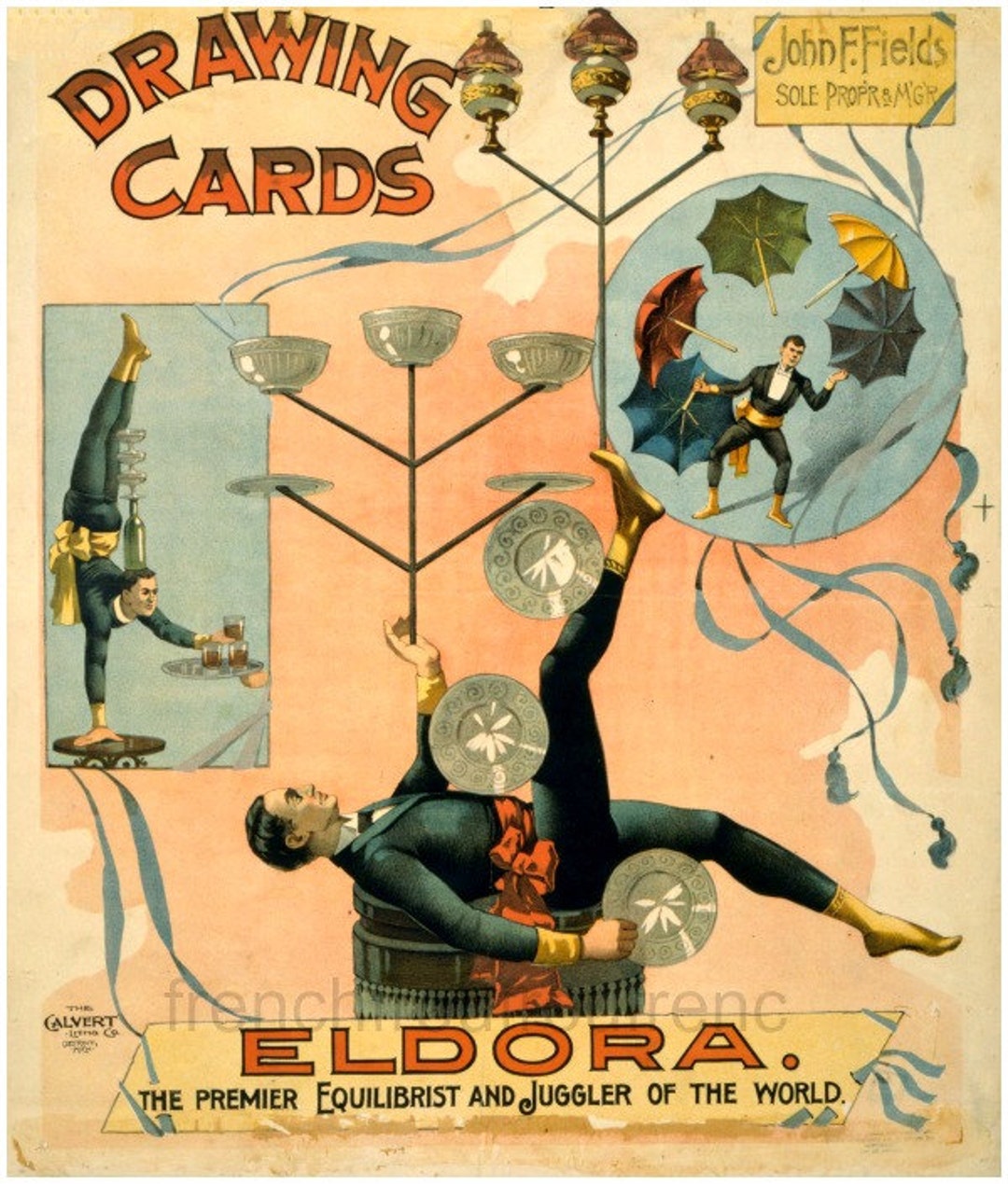 Antique Victorian Circus Act Poster Equilibrist Juggler Illustration ...