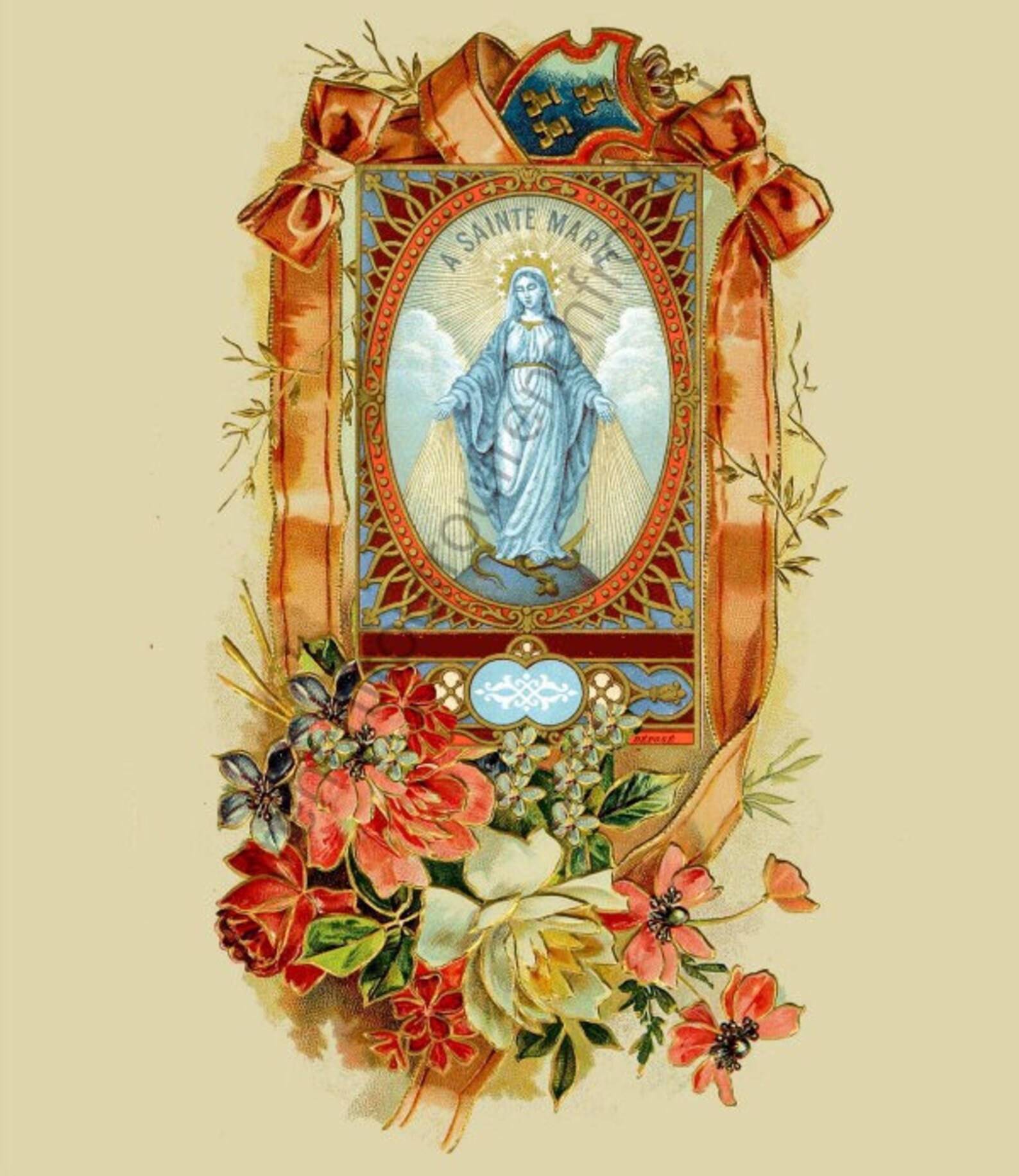 Antique French Saint Mary Mother of Jesus Prayer Card Digital Download ...