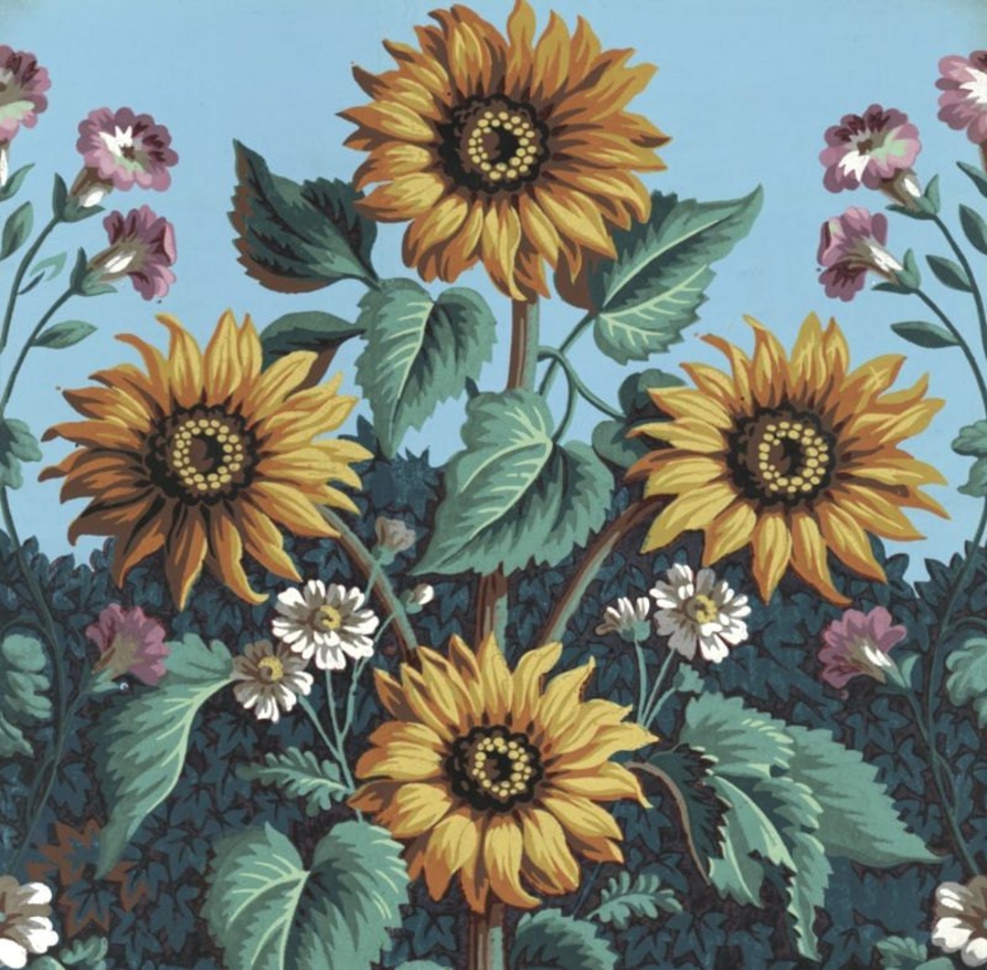 Antique French Botanical Print Wallpaper Sunflowers Illustration ...