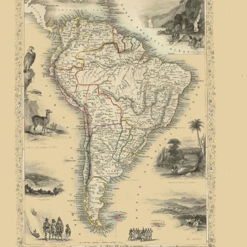 Brazil and Peru Map - Etsy