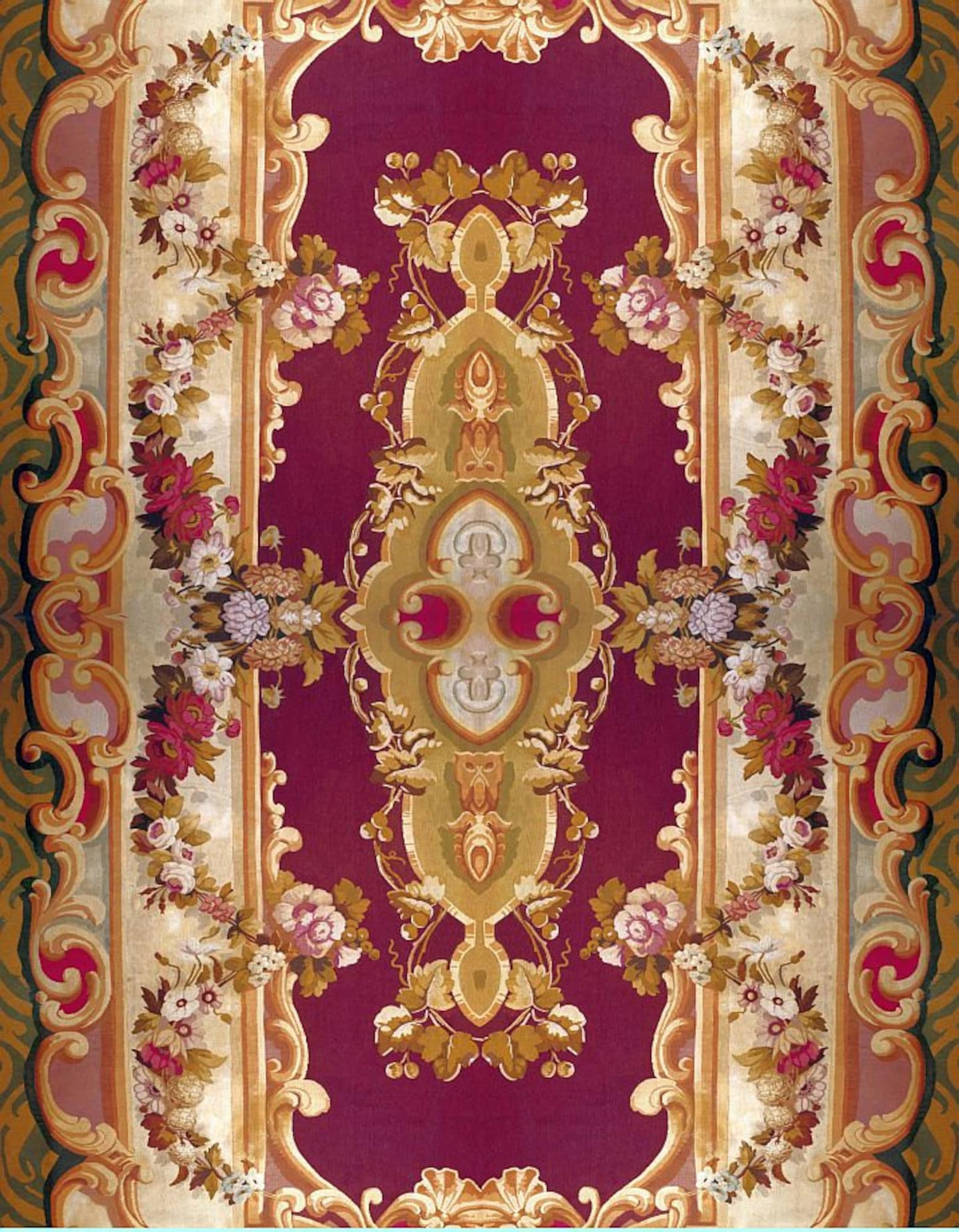 Antique French Wallpaper Red Roses Garland Illustration - Etsy