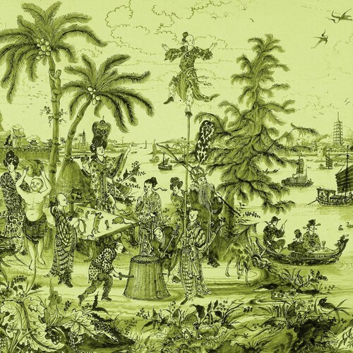 Forest Green Acrobat Chinoiserie Wallpaper Tropical Trees - Etsy