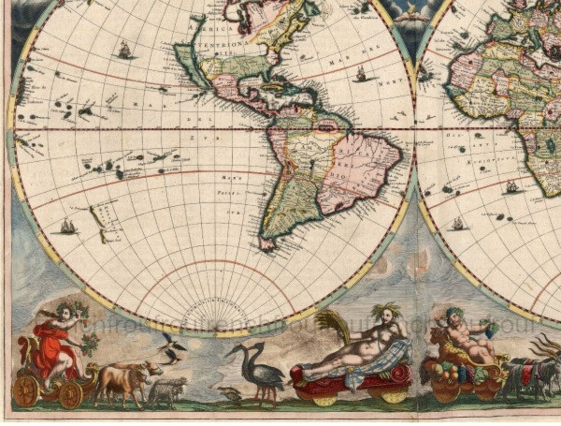 Antique Latin Map Illustrated and Colored Dated 1664 DIGITAL | Etsy