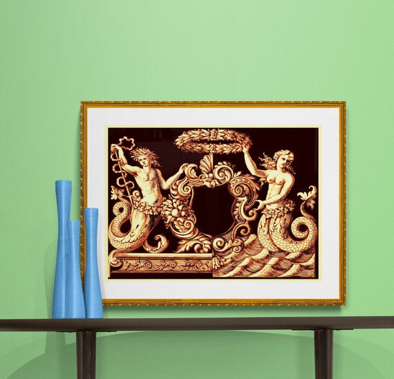 Merman and Mermaid Crown Sea illustration Coat of Arms - Etsy