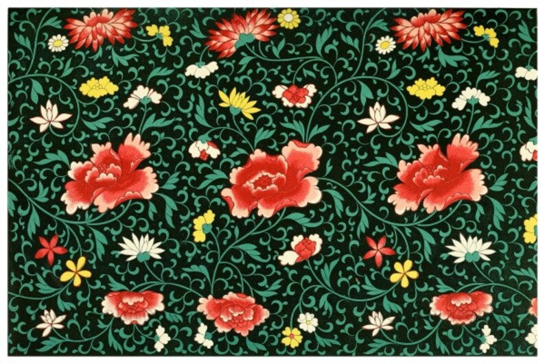 Antique French Chinoiserie Wallpaper Illustration Botanical Peonies ...