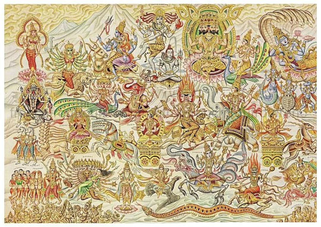 Vintage Hindu Gods and Divinities Art Poster Illustration Digital ...