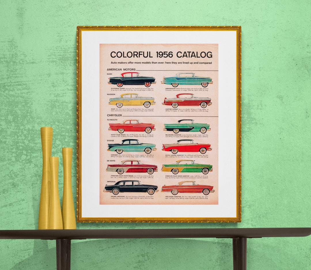 Vintage Mid Century Classic American Car Catalog Illustration Digital ...