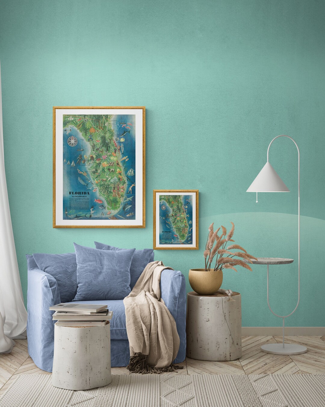 Vintage 1920 Color Map of Florida Illustration Digital Download POSTER ...