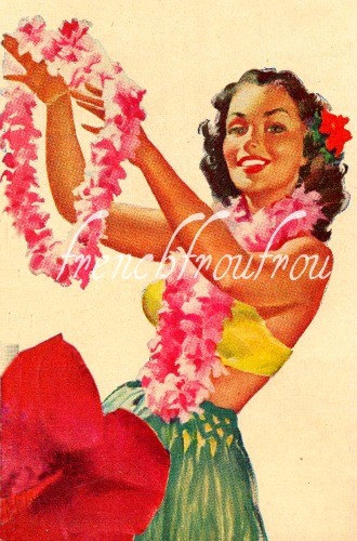 Vintage hawaiian pin-up girl illustration hula girl DIGITAL | Etsy