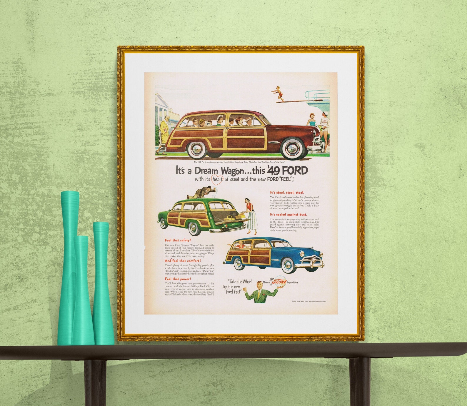 Vintage Mid Century American Classic Car Illustration Woody - Etsy