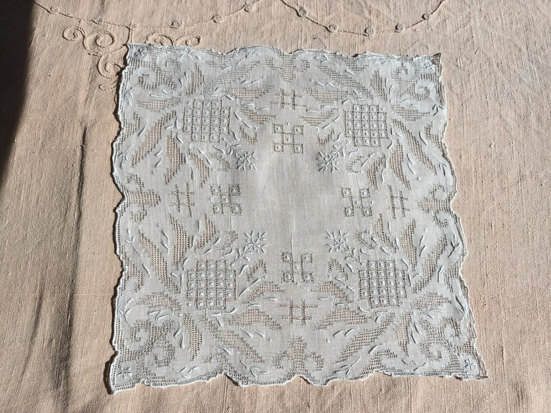 Bridal French Handkerchief Antique Fil De Lin Hand Embroided Open Work ...