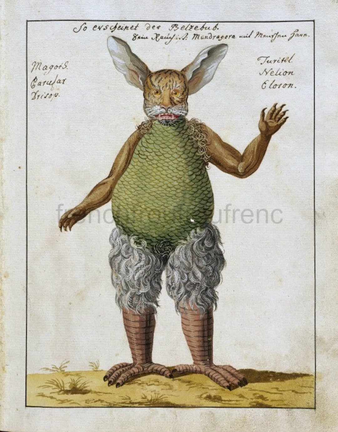 Antique Magician and Demons Illustration Rabbit as a Demon DIGITAL ...