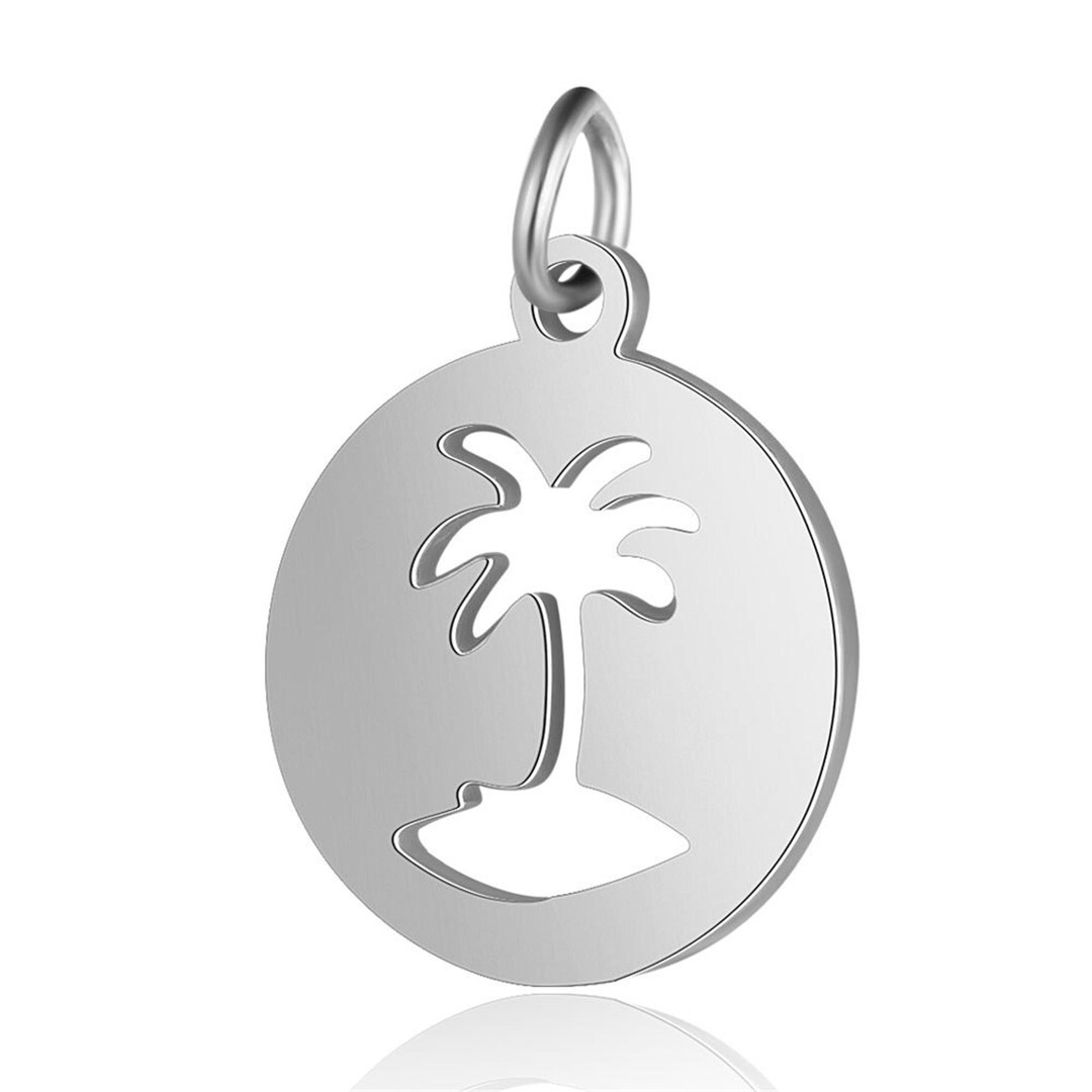 Stainless Steel Coconut Tree Pendant,flat Round Jewelry, Unique Gift - Etsy
