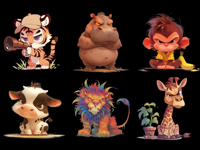 GRUMPY ANIMAL - 36 Clip Arts (300 Dpi, Watercolor, Funny, Adorable ...