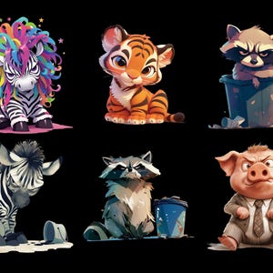 GRUMPY ANIMAL - 36 Clip Arts (300 Dpi, Watercolor, Funny, Adorable ...