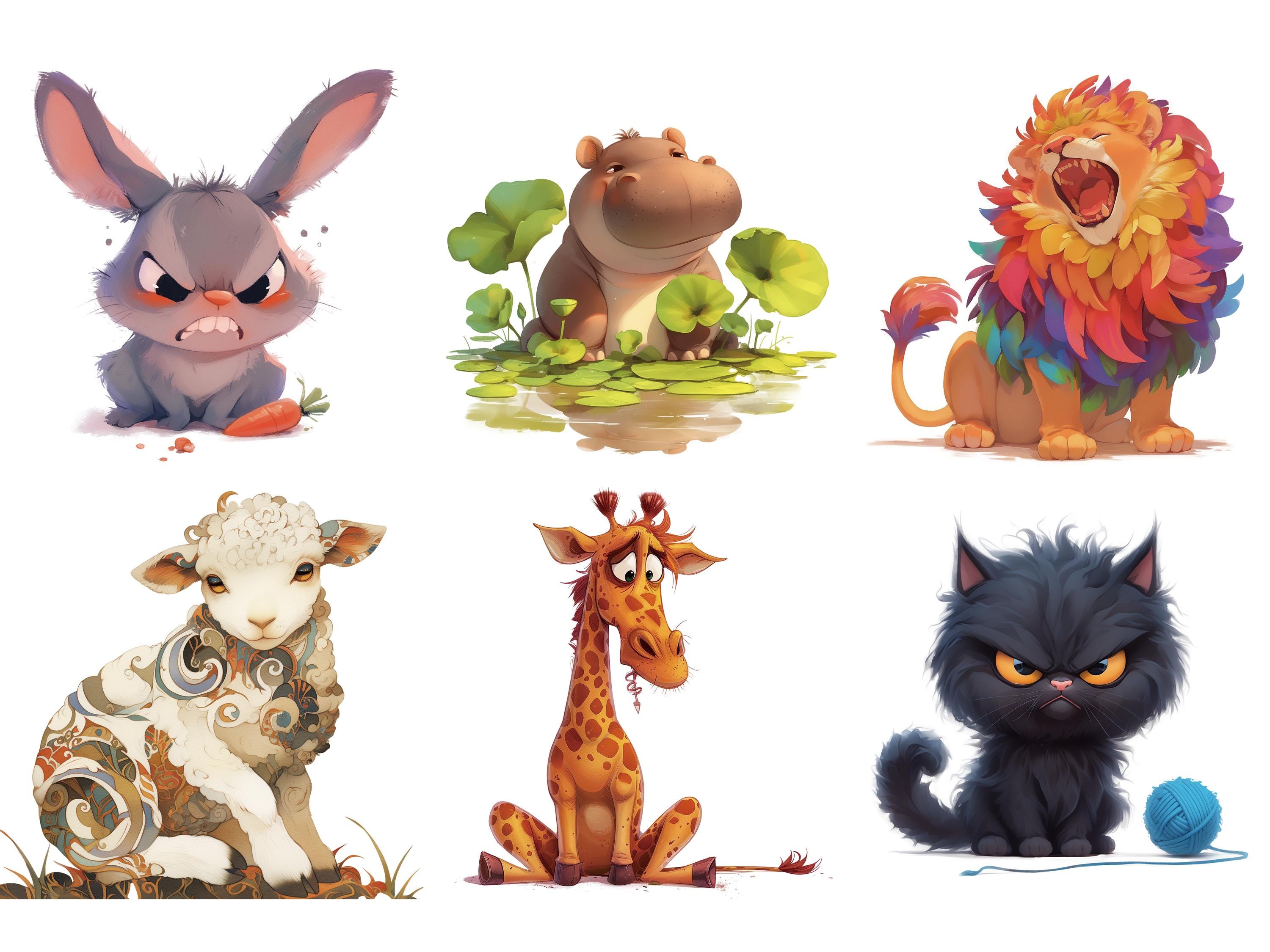 GRUMPY ANIMAL - 36 Clip Arts (300 Dpi, Watercolor, Funny, Adorable ...