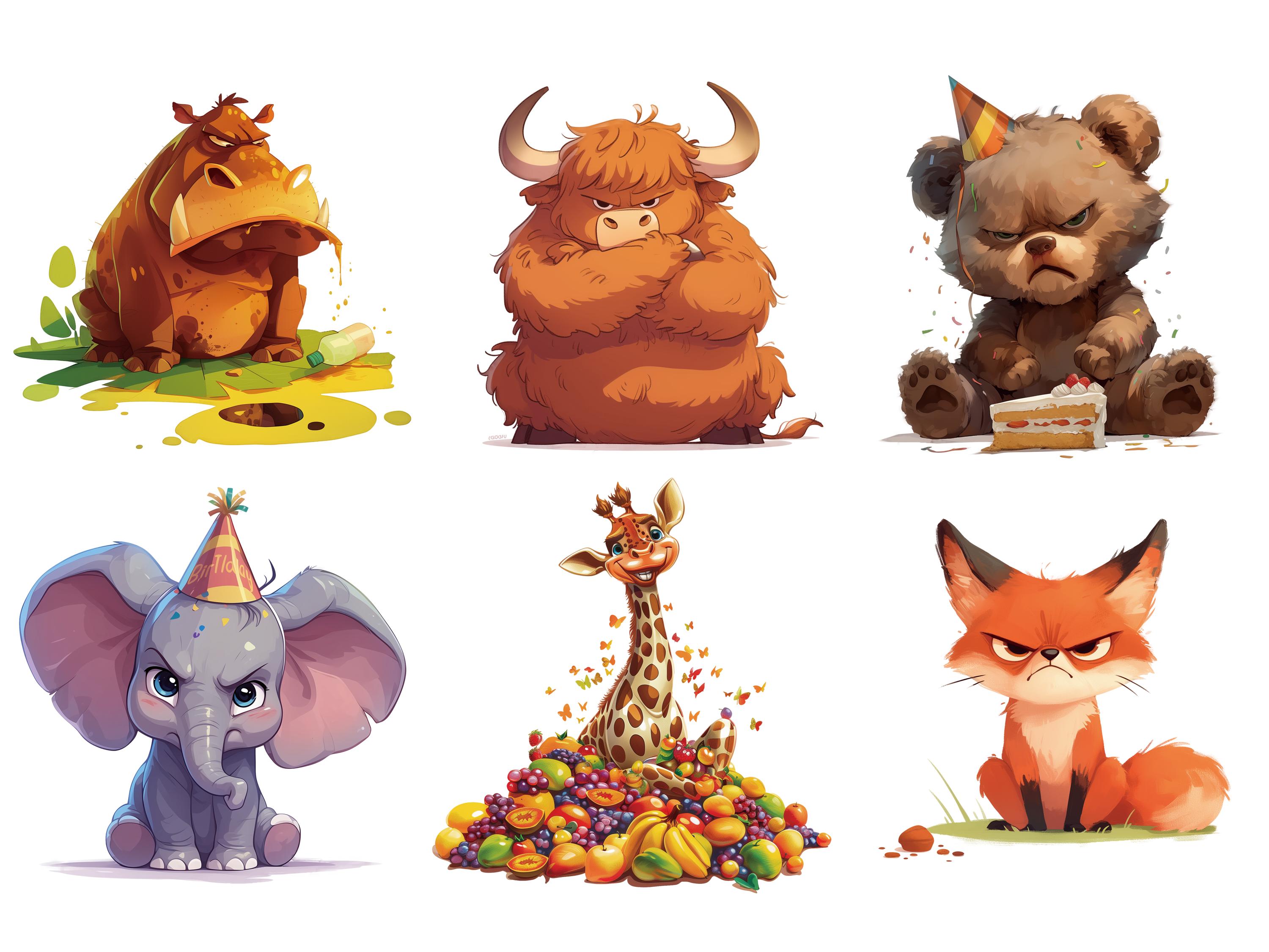 GRUMPY ANIMAL - 36 Clip Arts (300 Dpi, Watercolor, Funny, Adorable ...