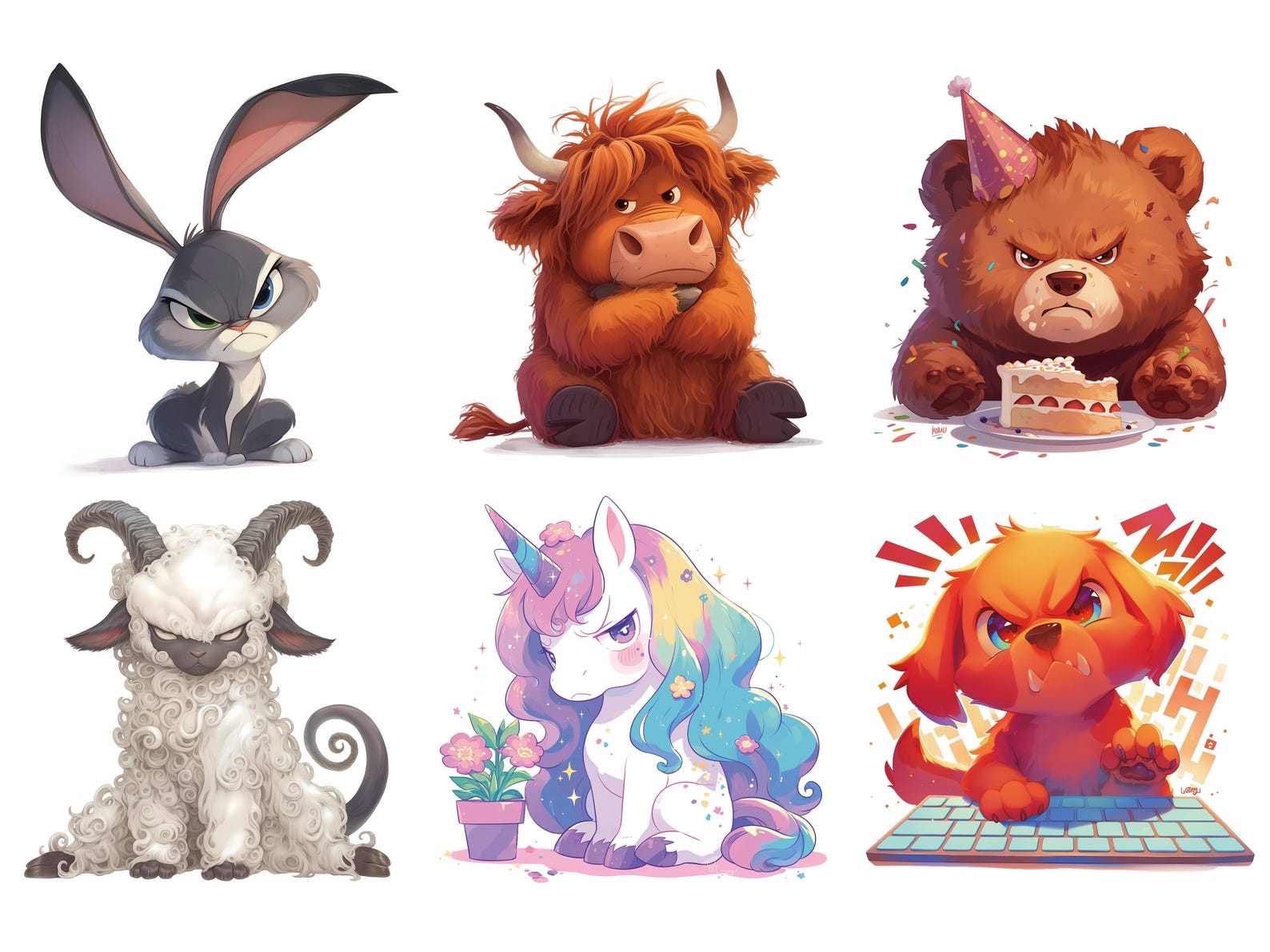 GRUMPY ANIMAL - 36 Clip Arts (300 Dpi, Watercolor, Funny, Adorable ...