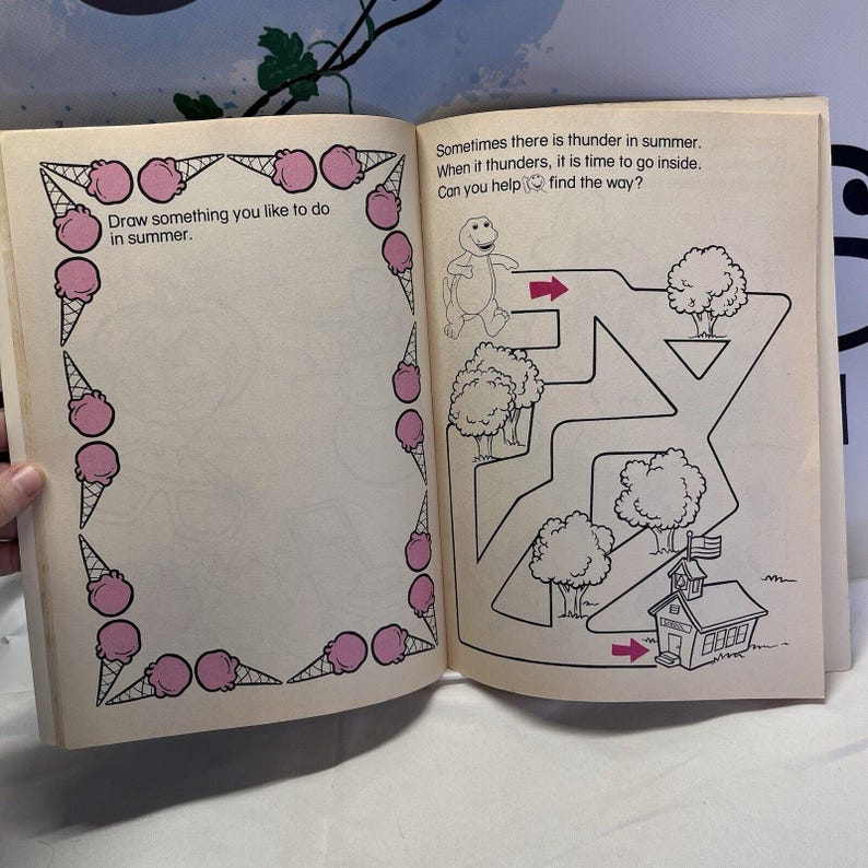 Vtg 1993 Golden Book Barney Baby Bop Seasons and Weather Coloring Book ...