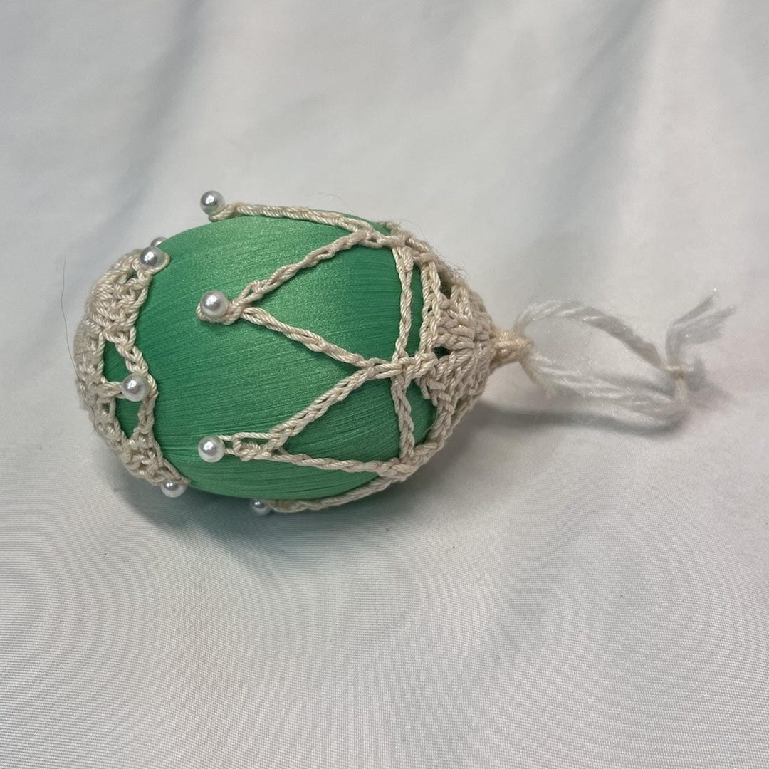 Vintage MCM Crochet Wrapped Satin Easter Egg Ornament - Etsy