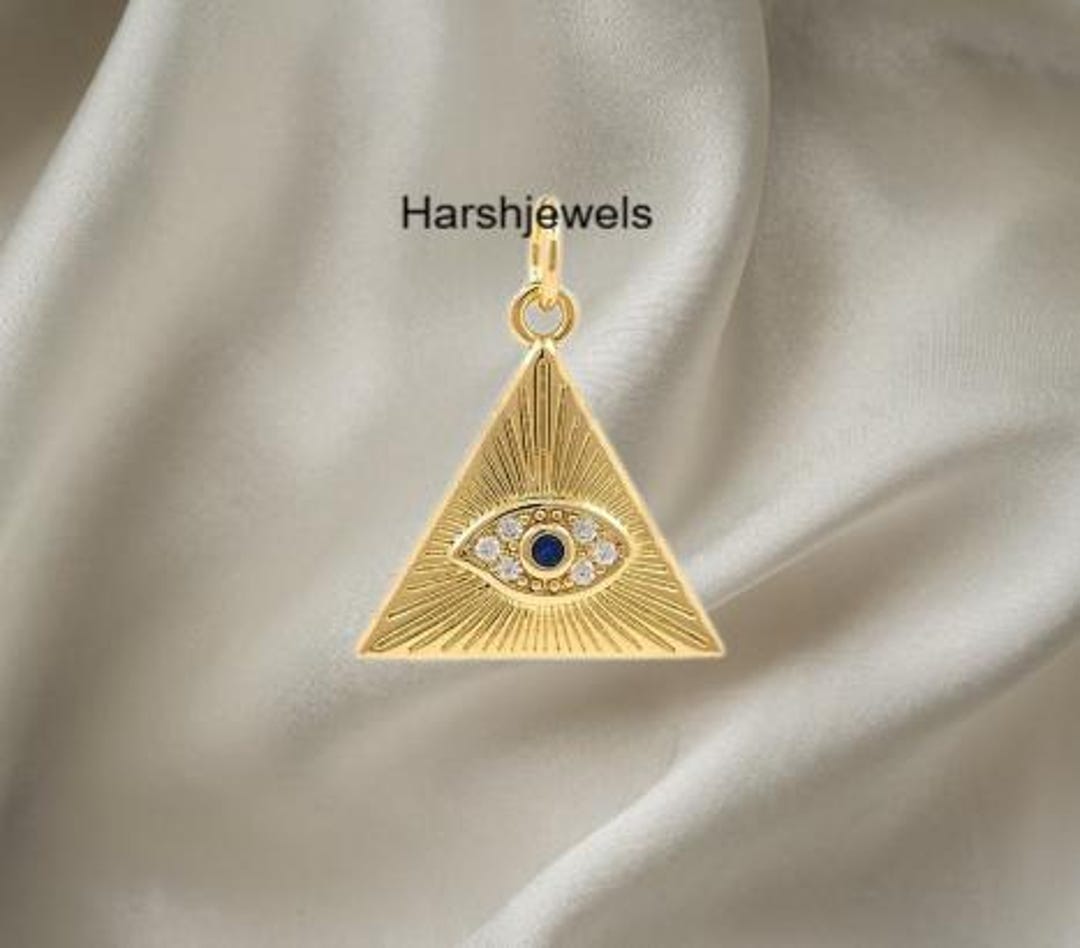 Beautiful Designer Triangle Evil Eye Blue Sapphire Diamond 925 Sterling ...