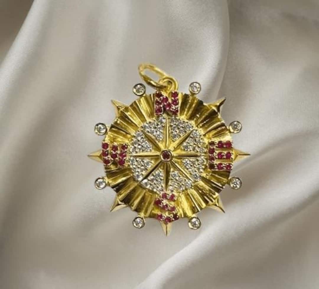 Beautiful Designer Compass Diamond Ruby 925 Sterling Silver Charm ...