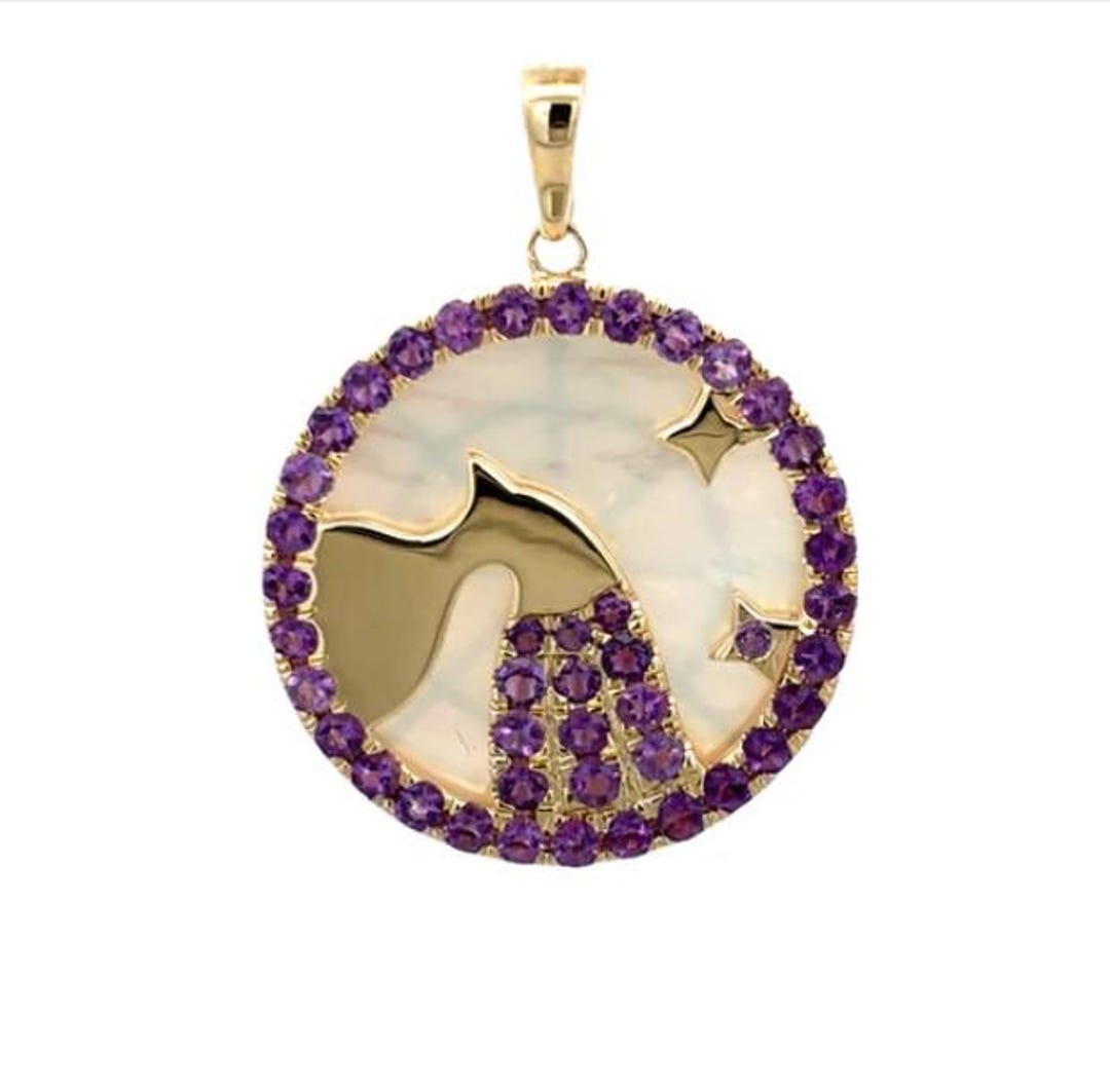 Beautiful Designer Zodiac Signs Aquarius Amethyst Mother of Pearl 925 ...