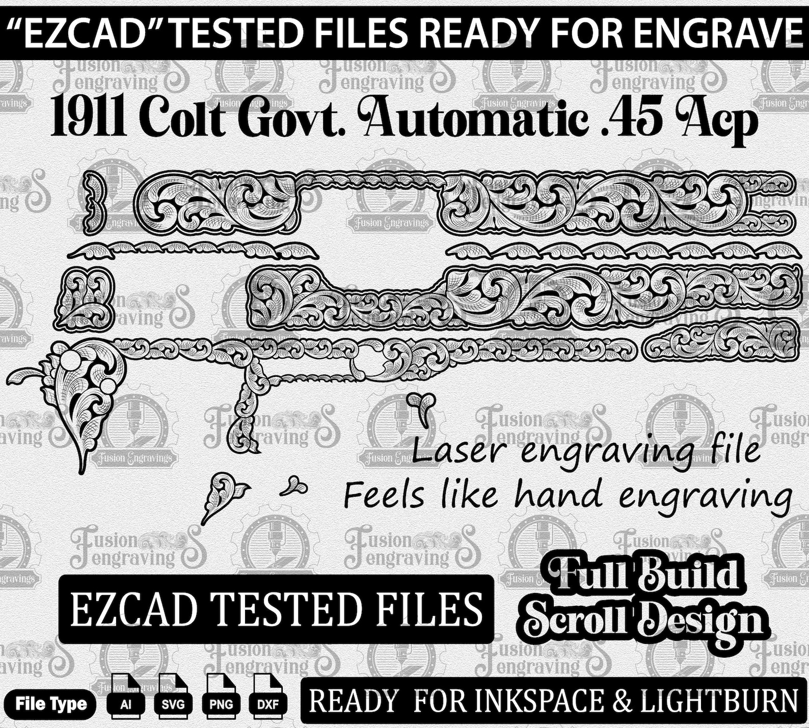 1911 Colt .45 ACP Scroll Design SVG Laser Engraving File. - Etsy