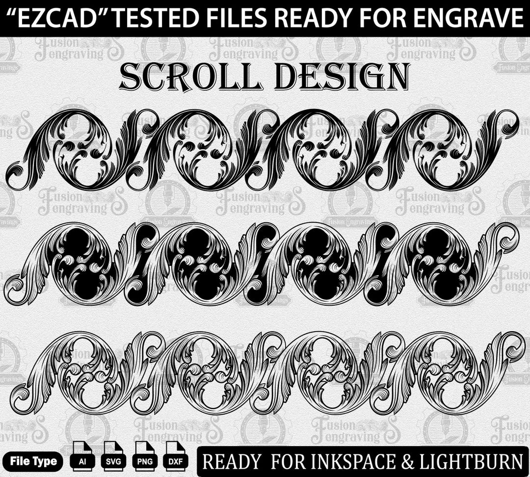 Scroll Design SVG,N Laser Engraving and Printing, Floral Scroll, T-shirt Design, Custom Slide ...