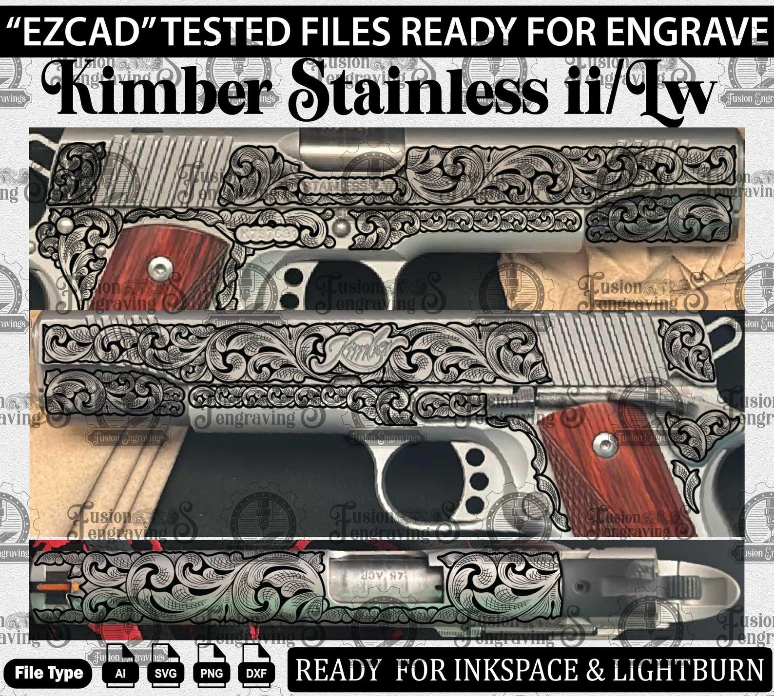 Kimber Stainless Scroll Design SVG, 1911 Kimber Stainless 2/LW 5 ...