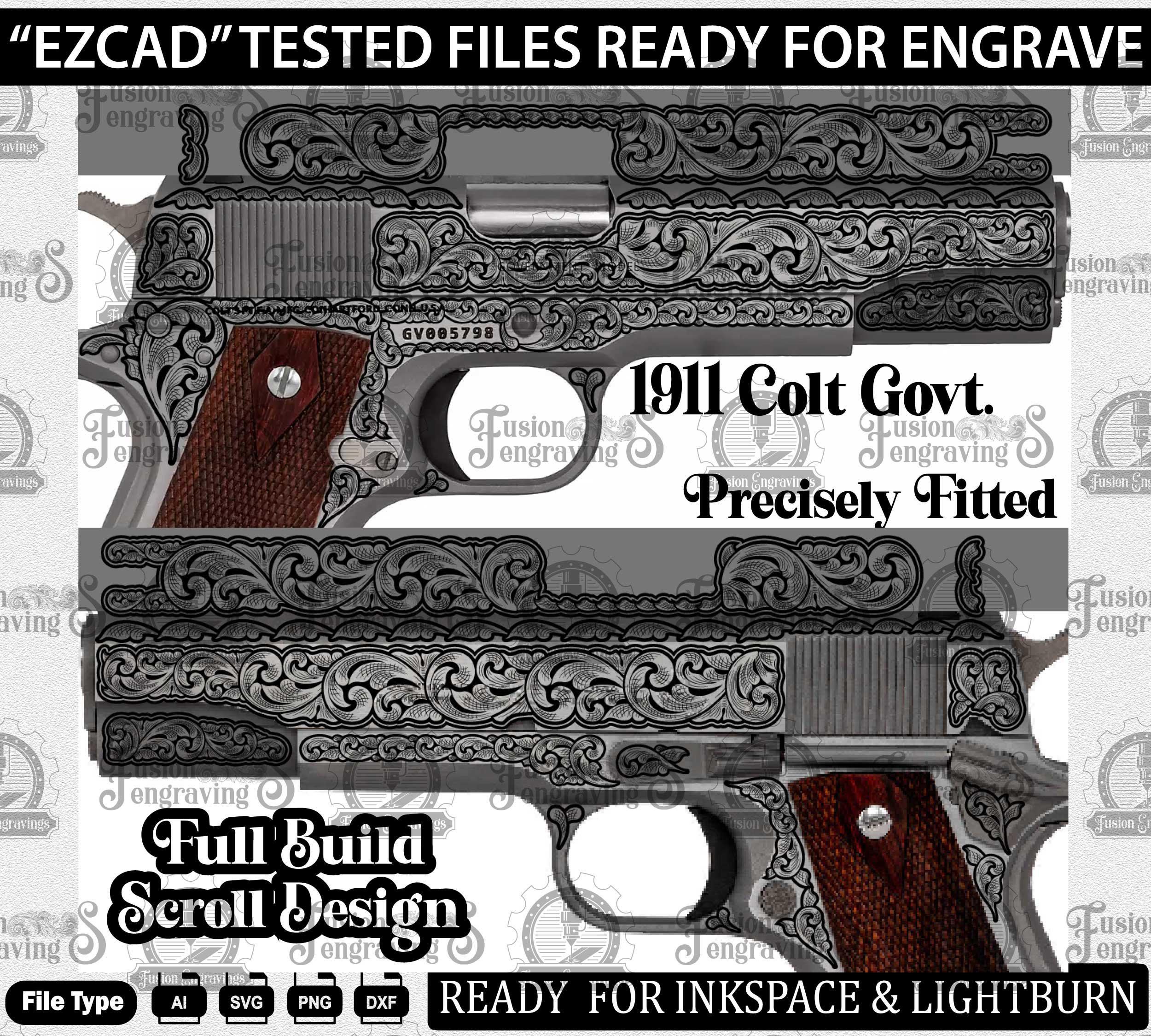 1911 Colt .45 ACP Scroll Design SVG Laser Engraving File. - Etsy