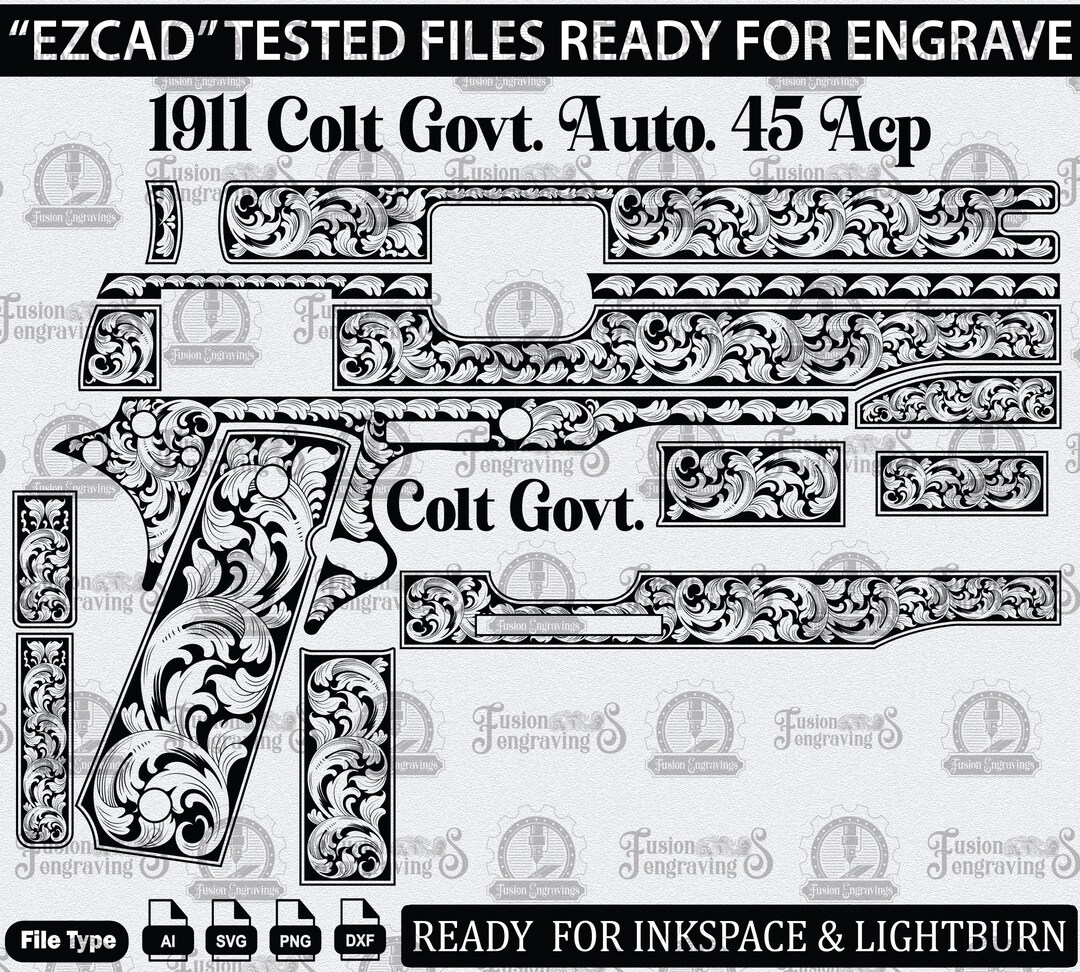Colt 1911 Government Model Scroll Design SVG File: Laser Engraving ...