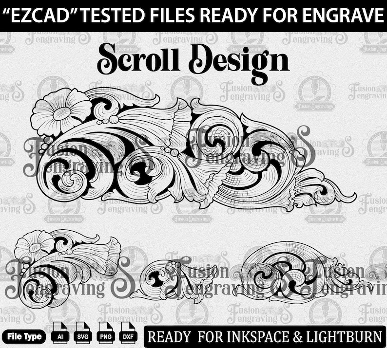 Scroll Design SVG, Laser Engraving and Printing, Floral Scroll, T-shirt Design, Custom Slide ...