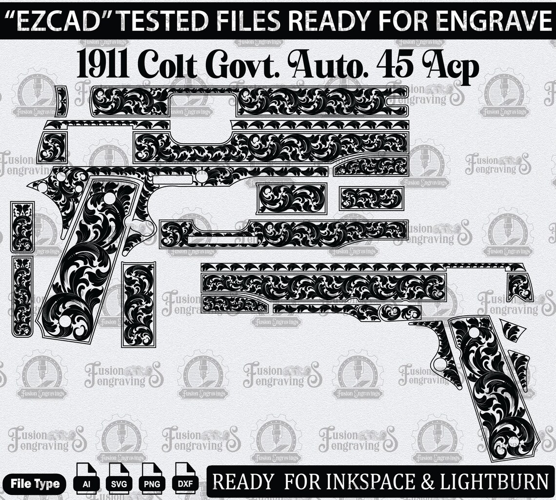 Colt 1911 Government Model Scroll Design SVG File: Laser Engraving ...