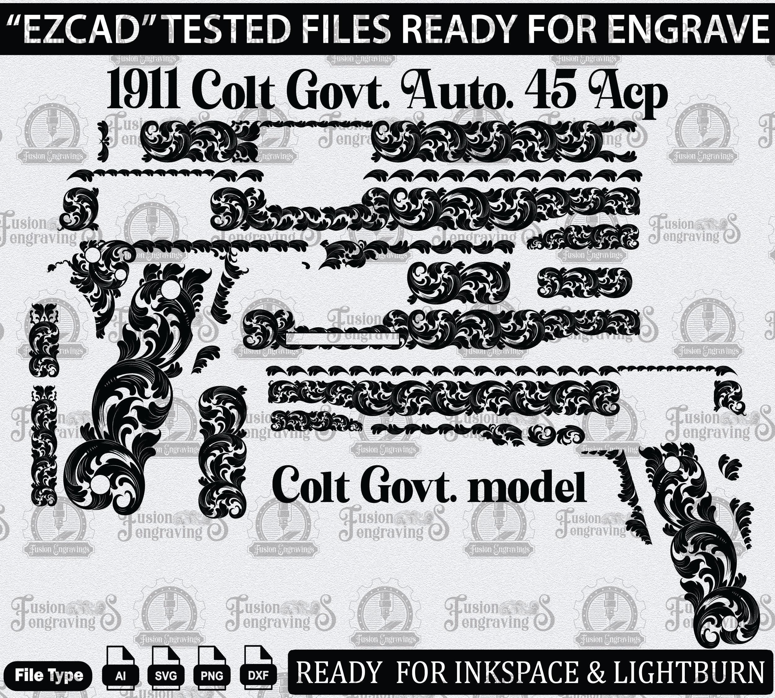 Colt 1911 Government Model Scroll Design SVG File: Laser Engraving ...
